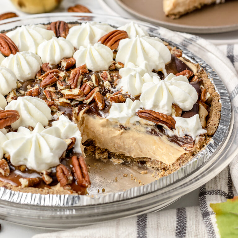 No Bake Turtle Pie - with Pecan Crust - Entirely Elizabeth