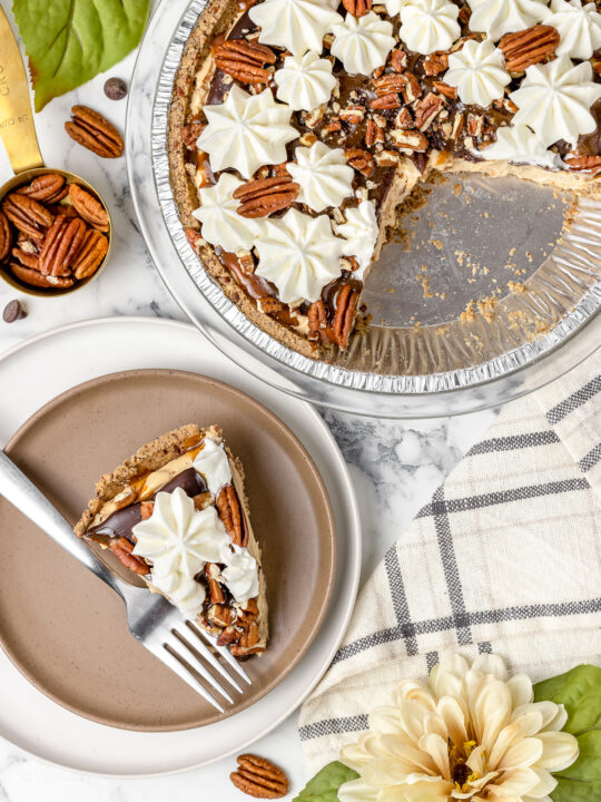 No Bake Turtle Pie - with Pecan Crust - Entirely Elizabeth