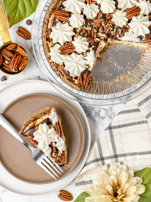 No Bake Turtle Pie - with Pecan Crust - Entirely Elizabeth